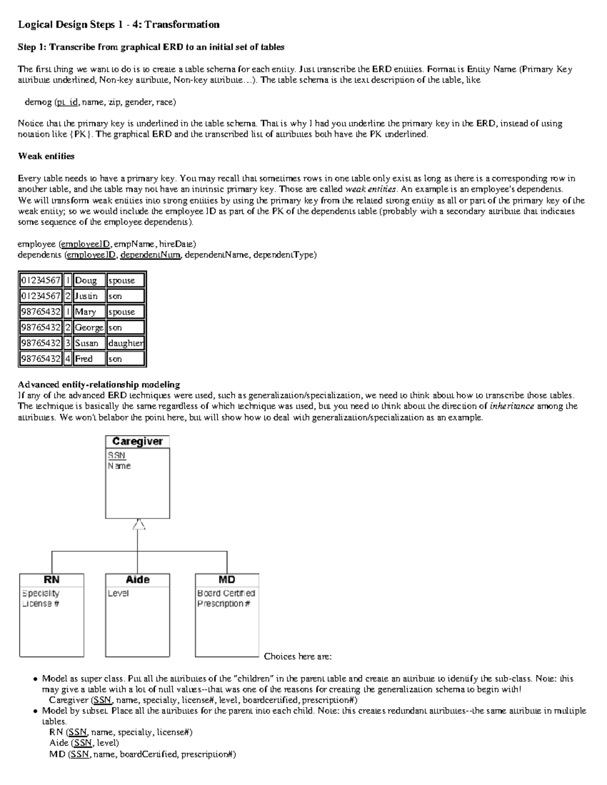 Logical Design Steps 1 - 4: Transformation - Logical Design Steps 1 - 4 ...