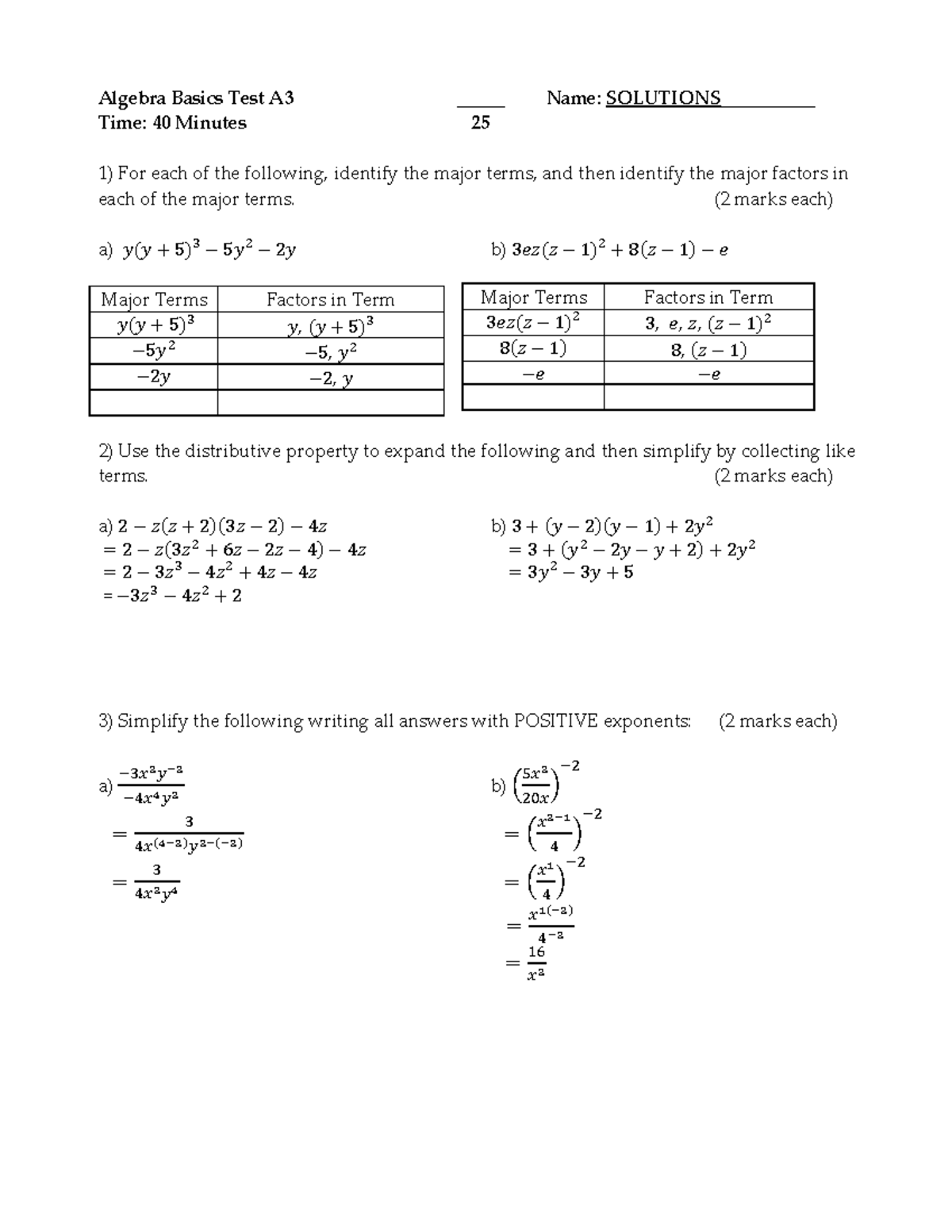 Algebra Basics Module Test A3 Solutions - Algebra Basics Test A3 ...