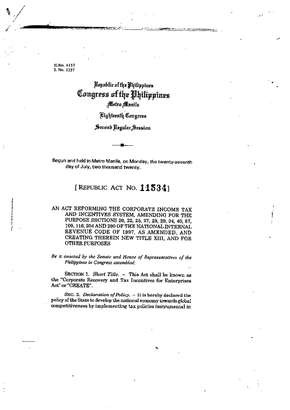 RA 11534 Create Law - Accountancy - Studocu