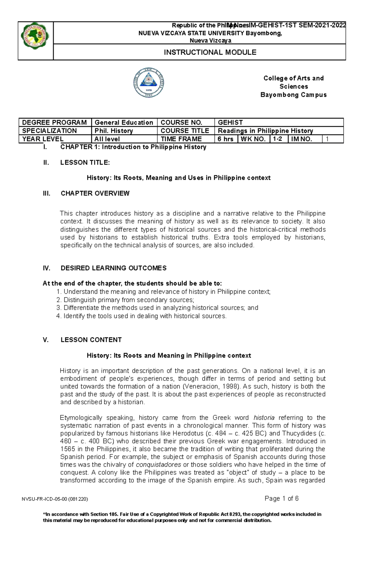 Module 1 - About what is history - College of Arts and Sciences ...