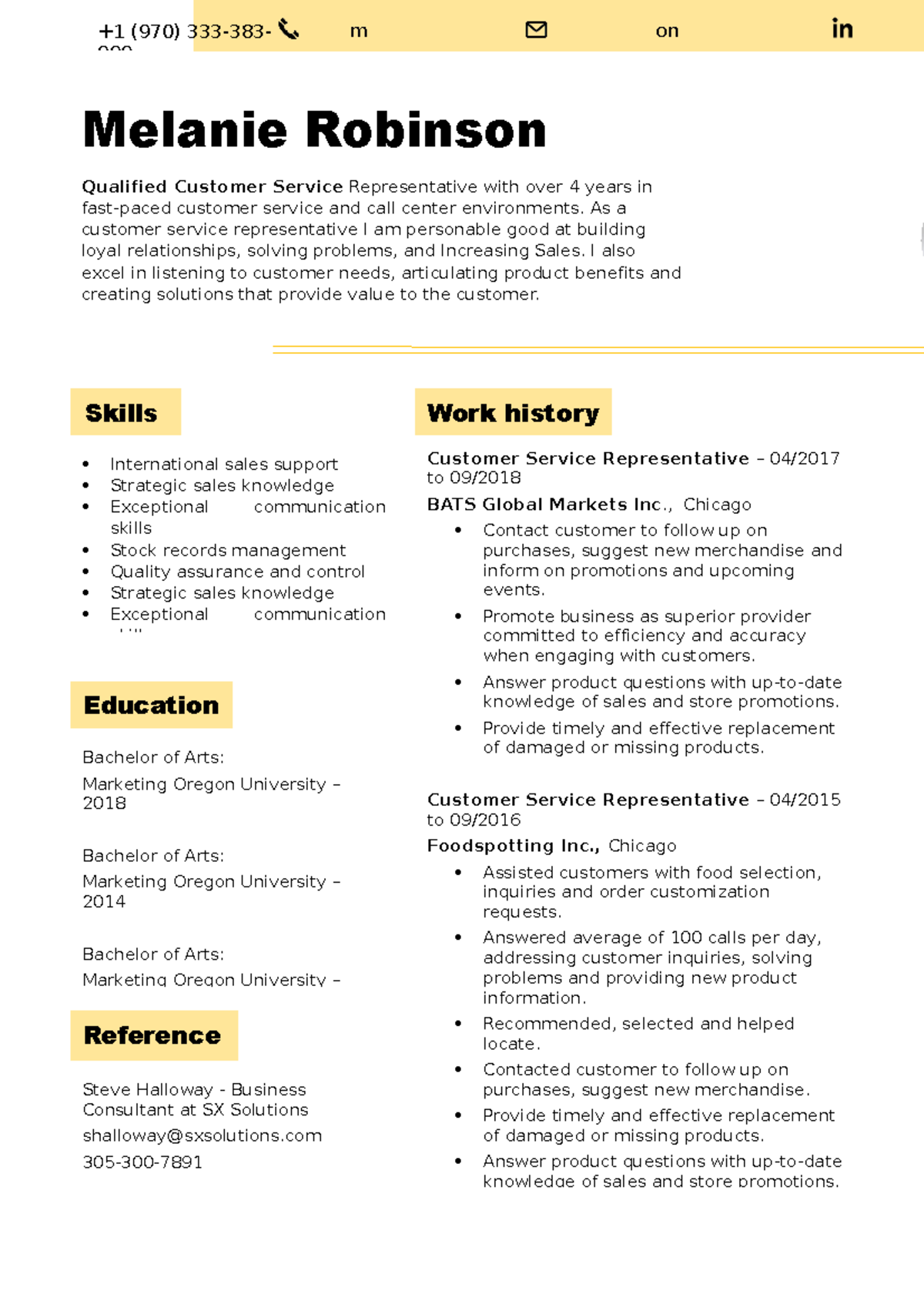 CV Template 101 - Work history Steve Halloway - Business Consultant at ...