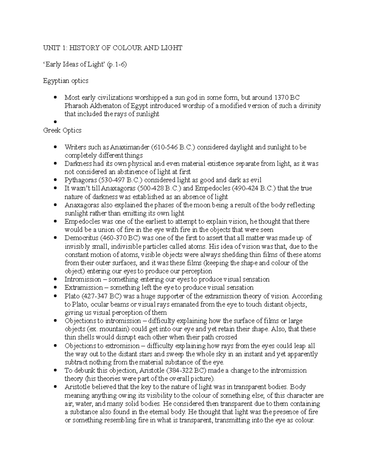 Lesson 2,3 - Lecture notes 1-2 - UNIT 1: HISTORY OF COLOUR AND LIGHT ...