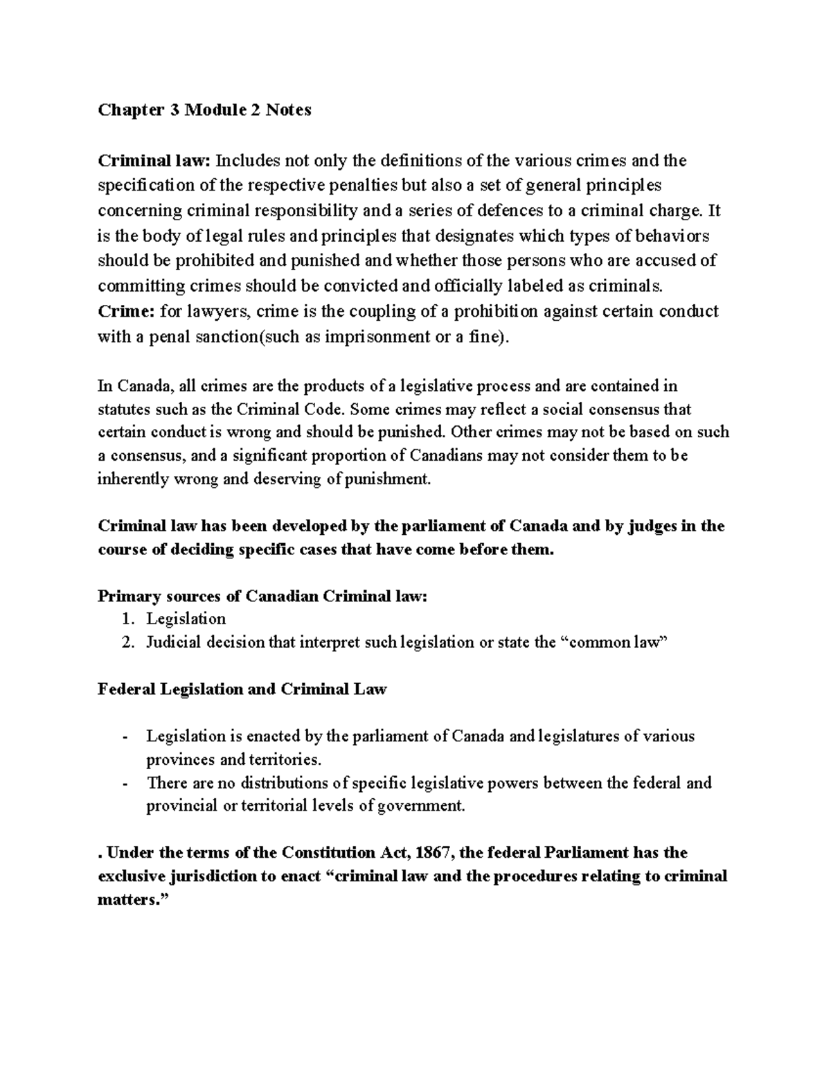 Chapter 3 module 2 Notes - Chapter 3 Module 2 Notes Criminal law ...