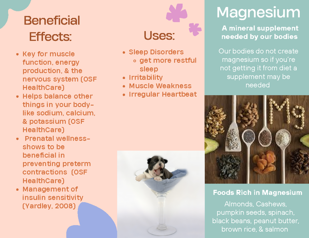 Dietary Pamphlet - Magnesium info - A mineral supplement needed by our ...