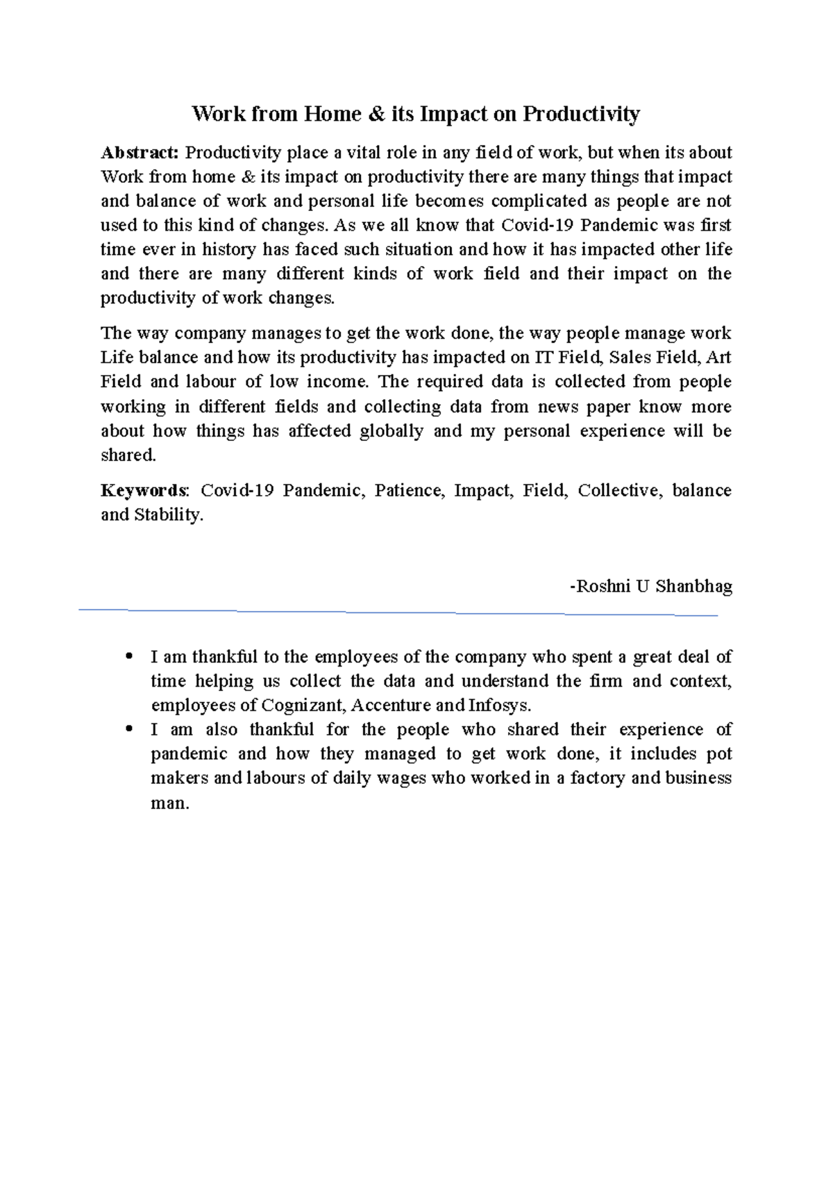 Paper Presentation - Work from Home & its Impact on Productivity ...