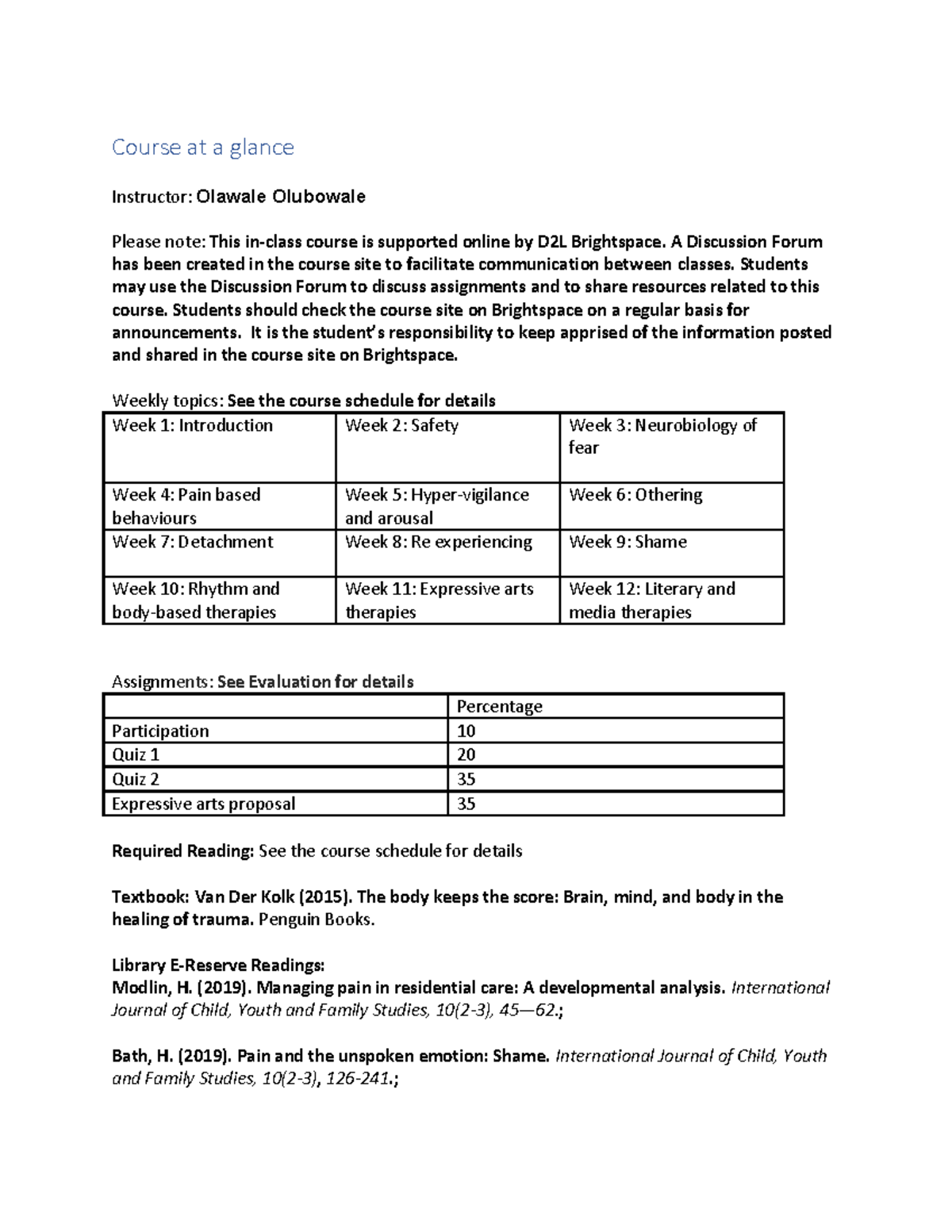 Course At A Glance-ab - Outline at a glance. - Course at a glance ...