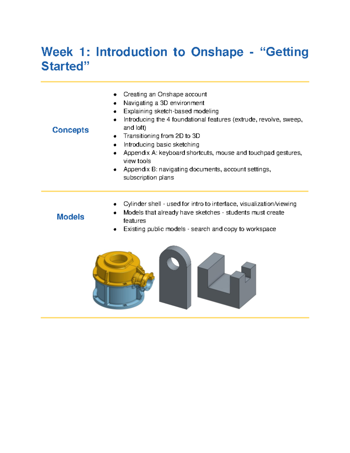 1-1-Lesson Plan - Week 1: Introduction to Onshape - “Getting Started” Concepts Creating an ...