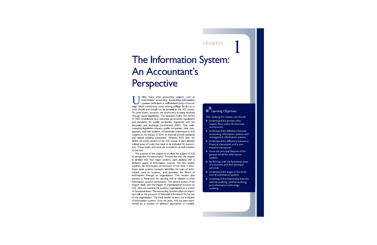 AIS Lesson 1 - Overview - c h a p t e r 1 The Information System: An ...