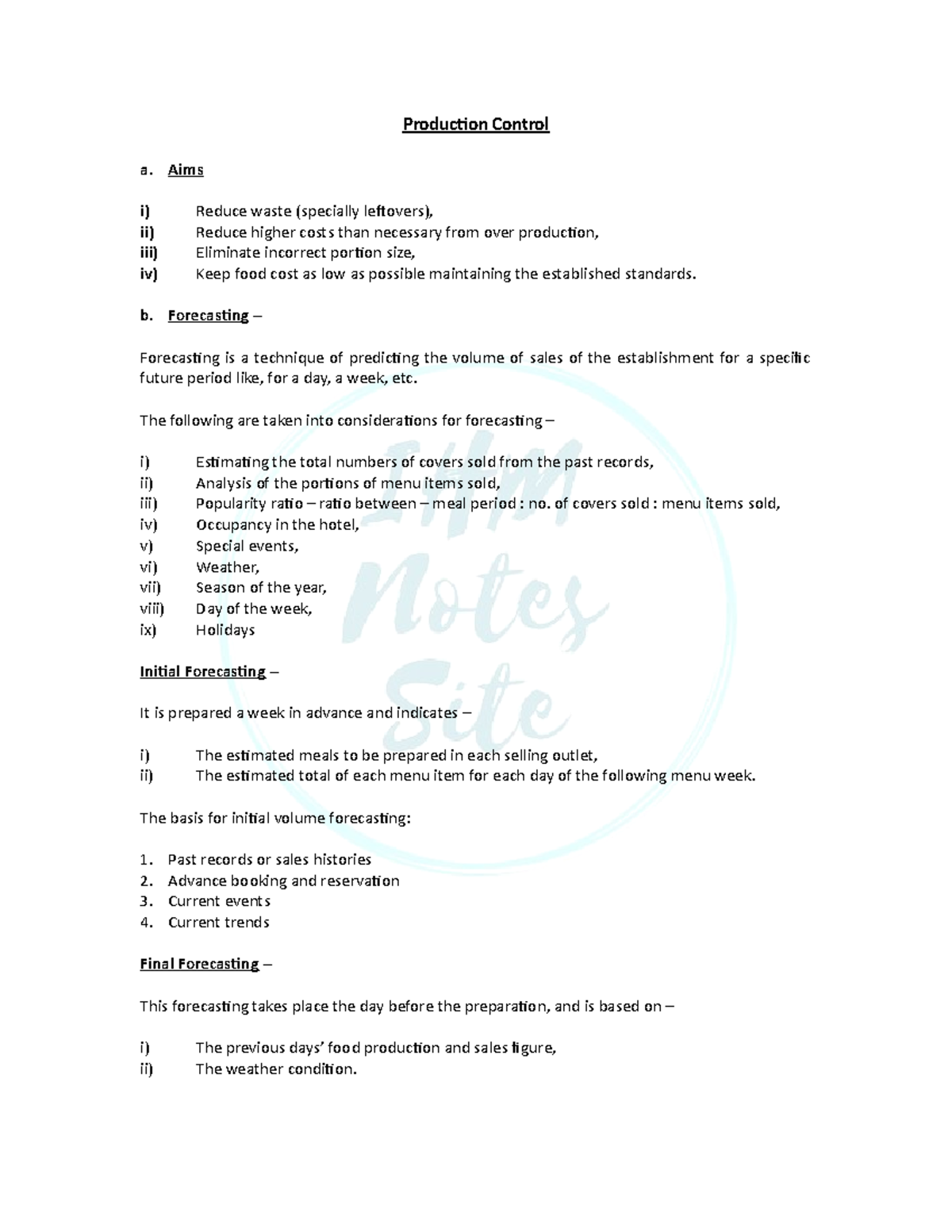 7-production-control notes - Production Control a. Aims i) Reduce waste ...