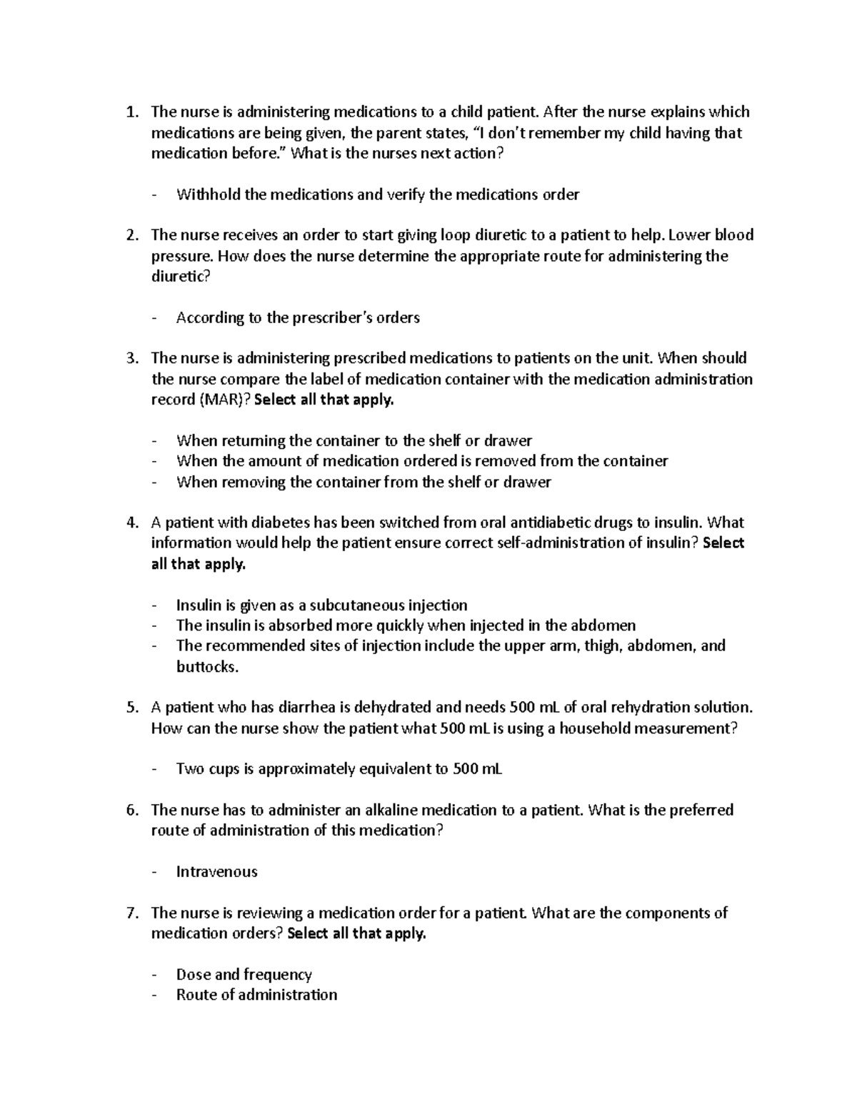 CLS QUIZ - cls quiz - The nurse is administering medications to a child ...