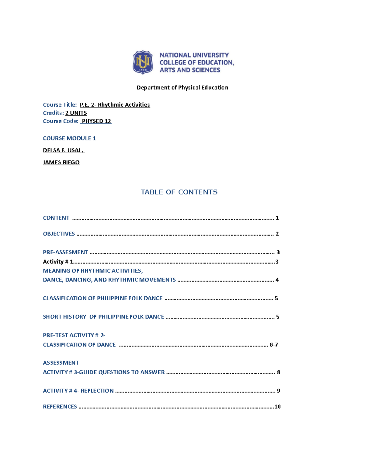 PE2-Module-1-Week2 - pe module 1 week 2 - Department of Physical ...