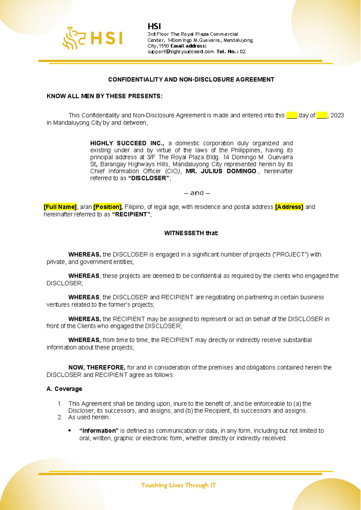 NDA Template 2023- Intern Updated - 3rd Floor The Royal Plaza ...