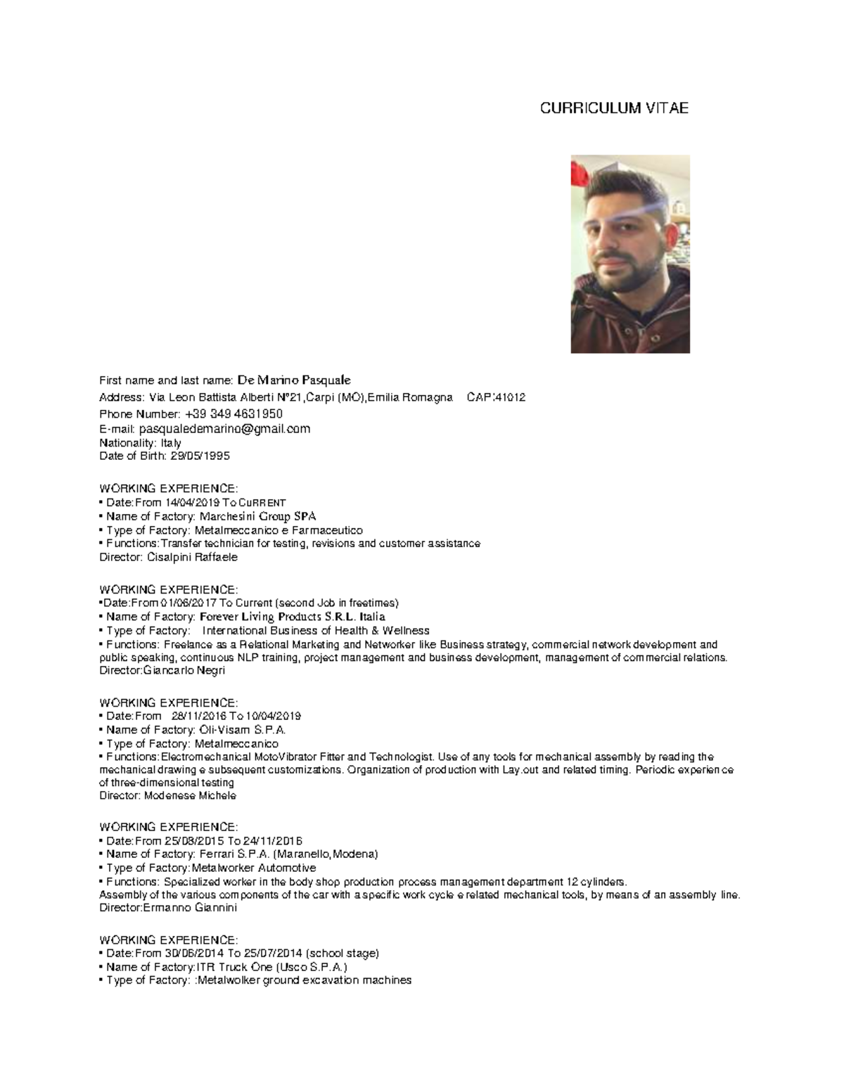 CV Prototipo Ale ENglish - CURRICULUM VITAE First name and last name ...