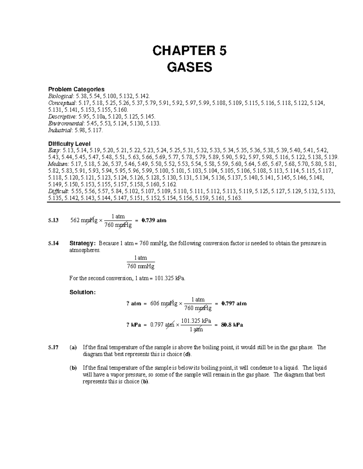 Chapter 5ISM - solution - CHAPTER 5 GASES Problem Categories Biological ...