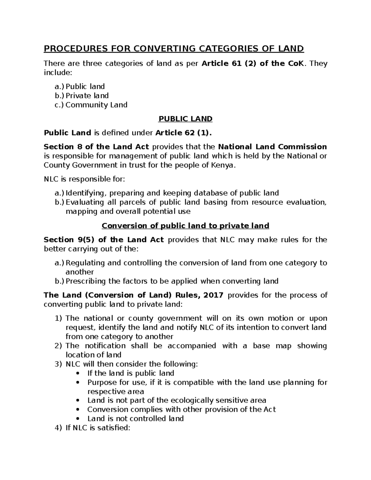 Procedures FOR Converting Categories OF LAND - PROCEDURES FOR CONVERTING CATEGORIES OF LAND ...
