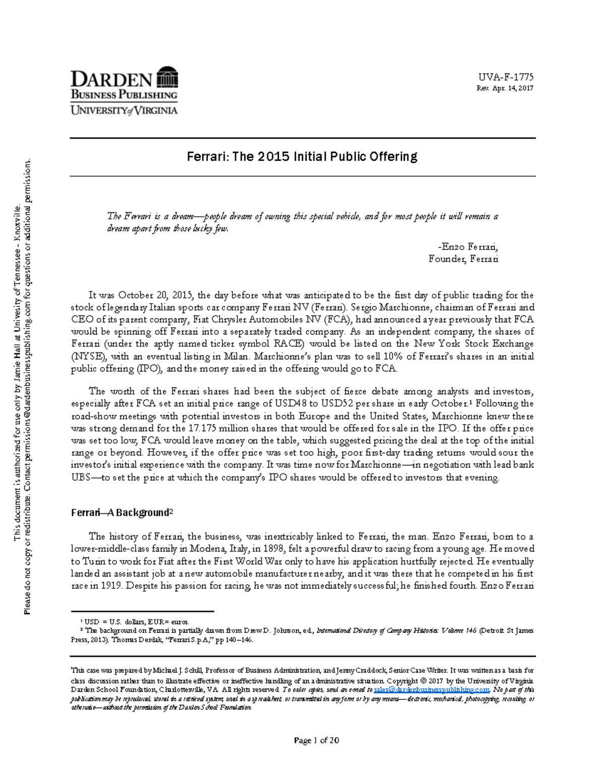Ferrari - The 2015 Initial Public Offering-1-1 - UVA-F- Rev. Apr. 14 ...