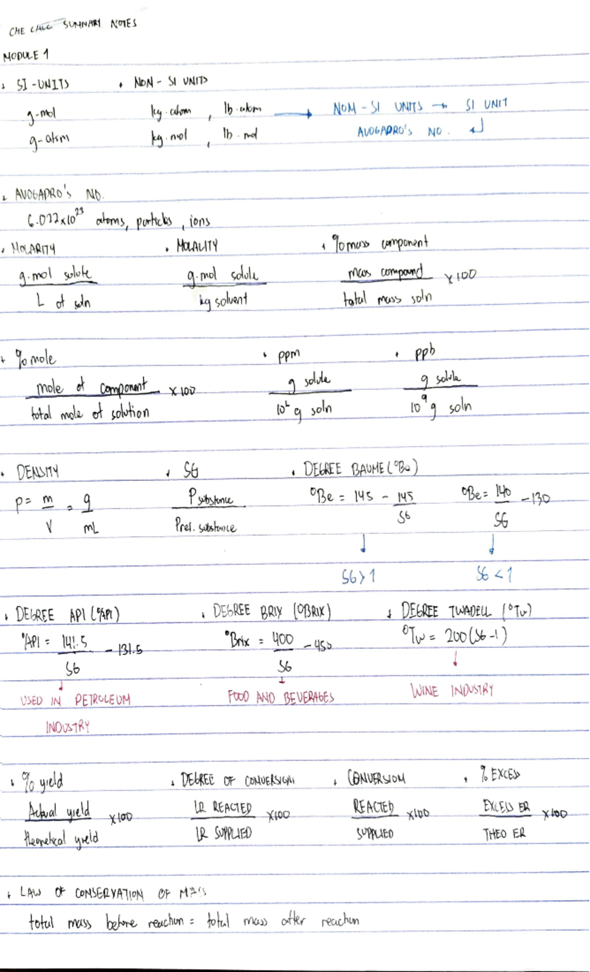 Chemical Engineering Calculations ( Summary Notes) - CHE CAe SUNN AR ...