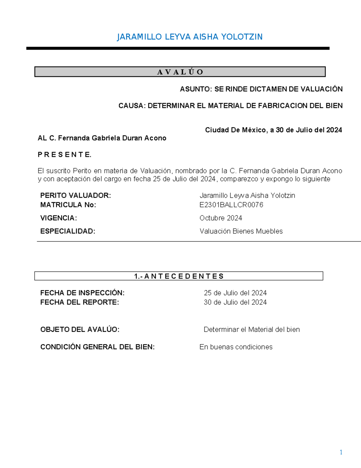 Ejemplo de avaluo BM - La materia trata de saber como valuar un bien ...