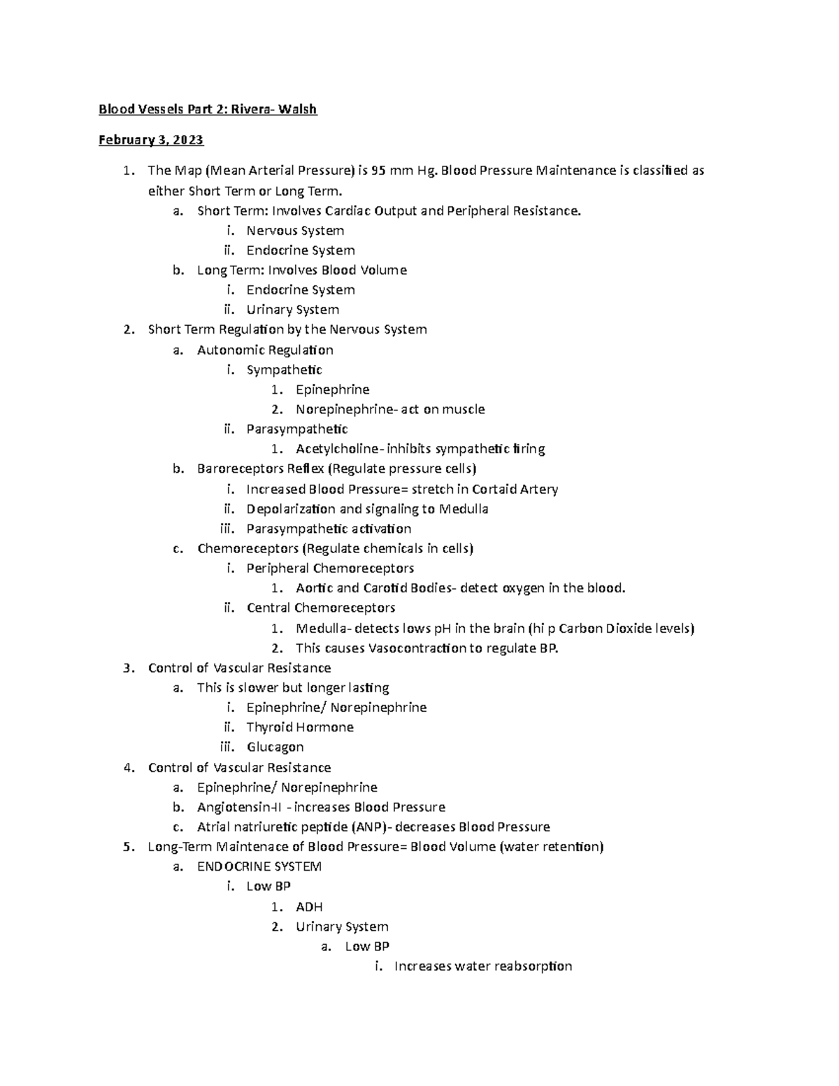 Anatomy Notes - Blood Vessels Part 2: Rivera- Walsh February 3, 2023 ...