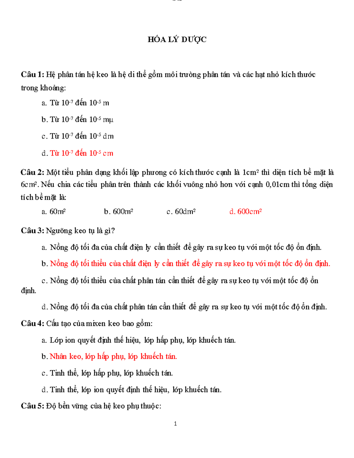 Top 389 cau hoi trac nghiem hoa ly duoc truong dai hoc y duoc dai hoc 133144 - HÓA LÝ DƯỢC Câu 1 ...