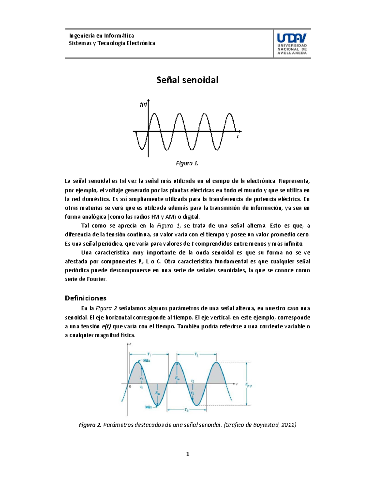 1.a) Señal senoidal - Sistemas y Tecnología Electrónica Señal senoidal ...
