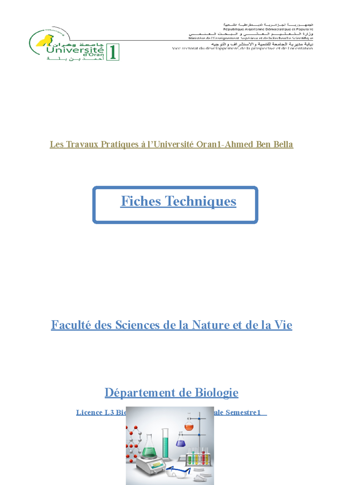 TP L3 Biologie et Physiologie Animale - Les Travaux Pratiques à l’Université Oran1-Ahmed Ben ...