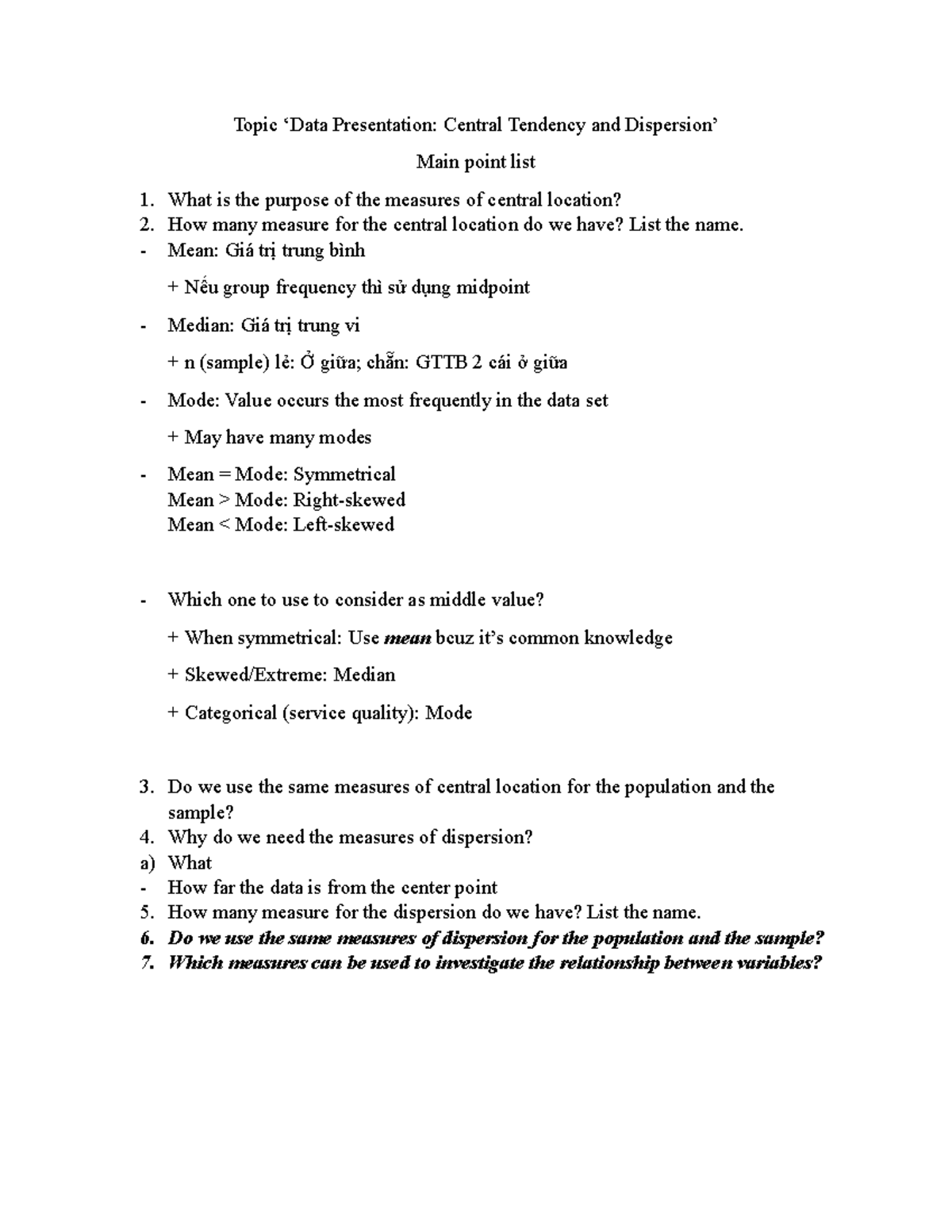 Main point list lec3 - Topic ‘Data Presentation: Central Tendency and ... Main point list lec3 - Topic ‘Data Presentation: Central Tendency and ...