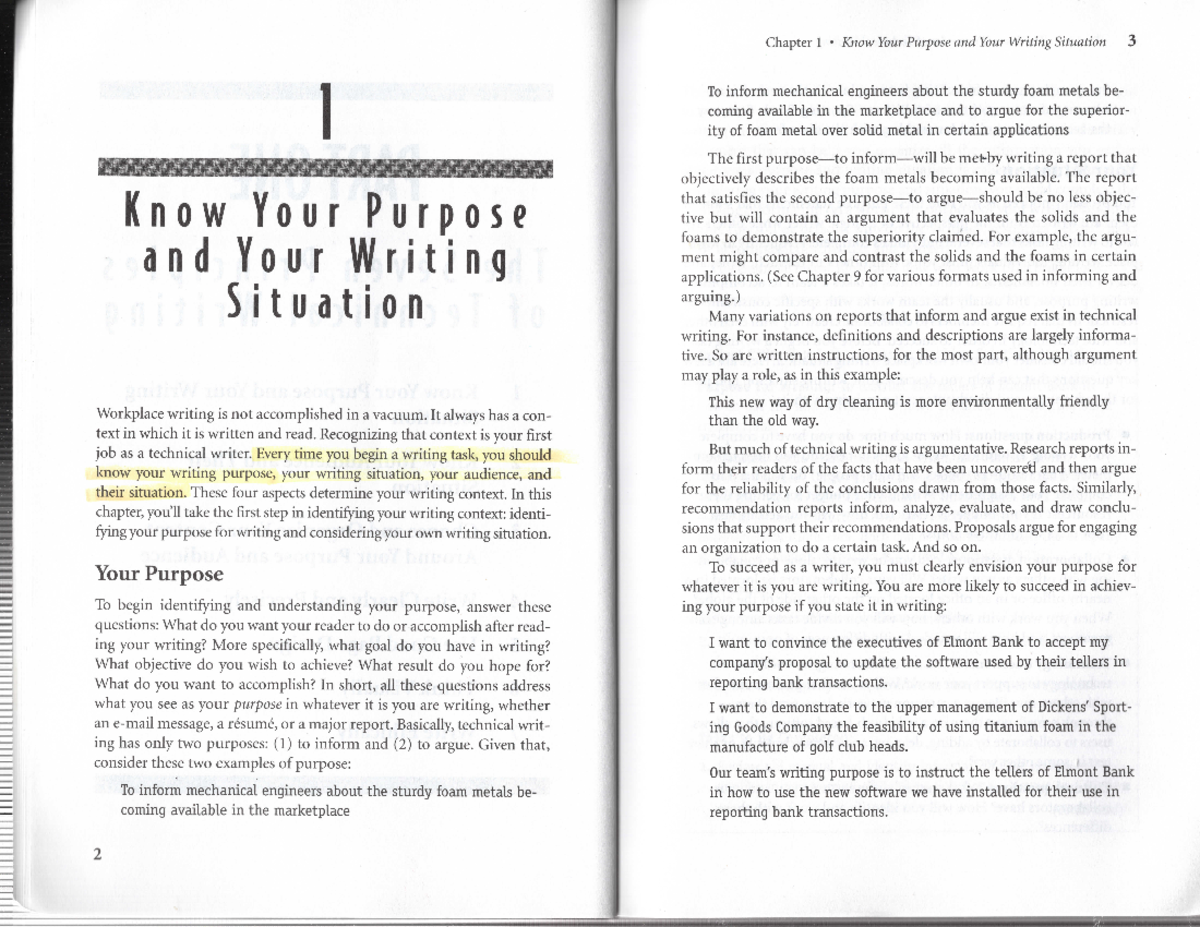 Chapter 1 - Know Your Purpose and Your Writing Situation - DC 229 - Studocu