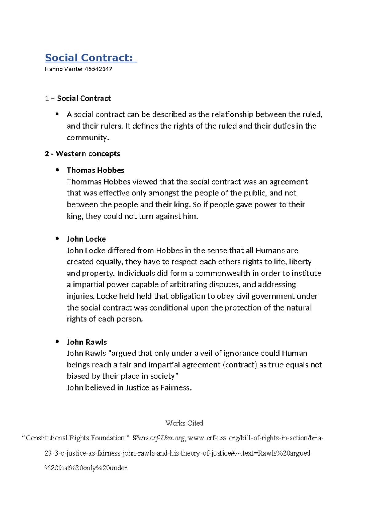 Social contract 171 - Social Contract: Hanno Venter 45542147 1 – Social ...