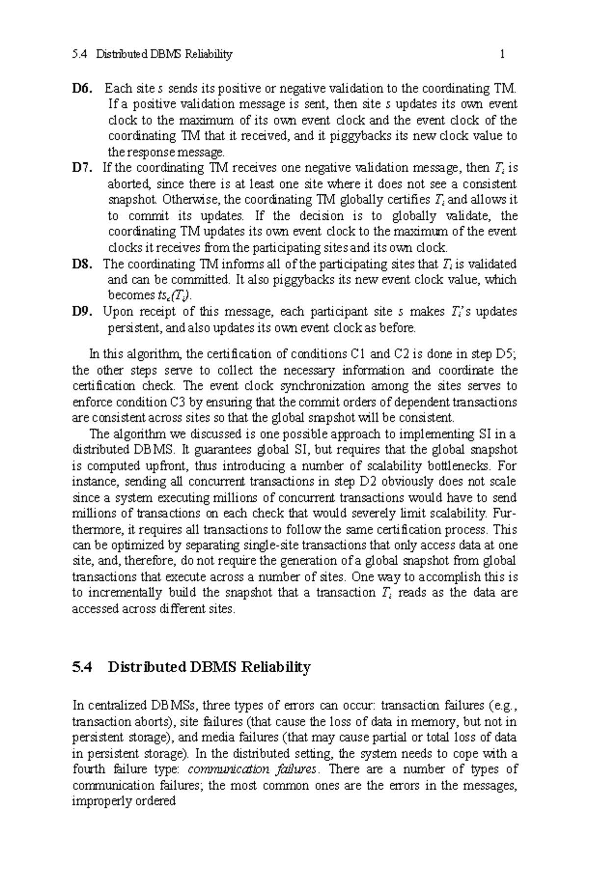 Book25. Ch5 222-233 - 5 Distributed DBMS Reliability 1 D6. Each site s ...