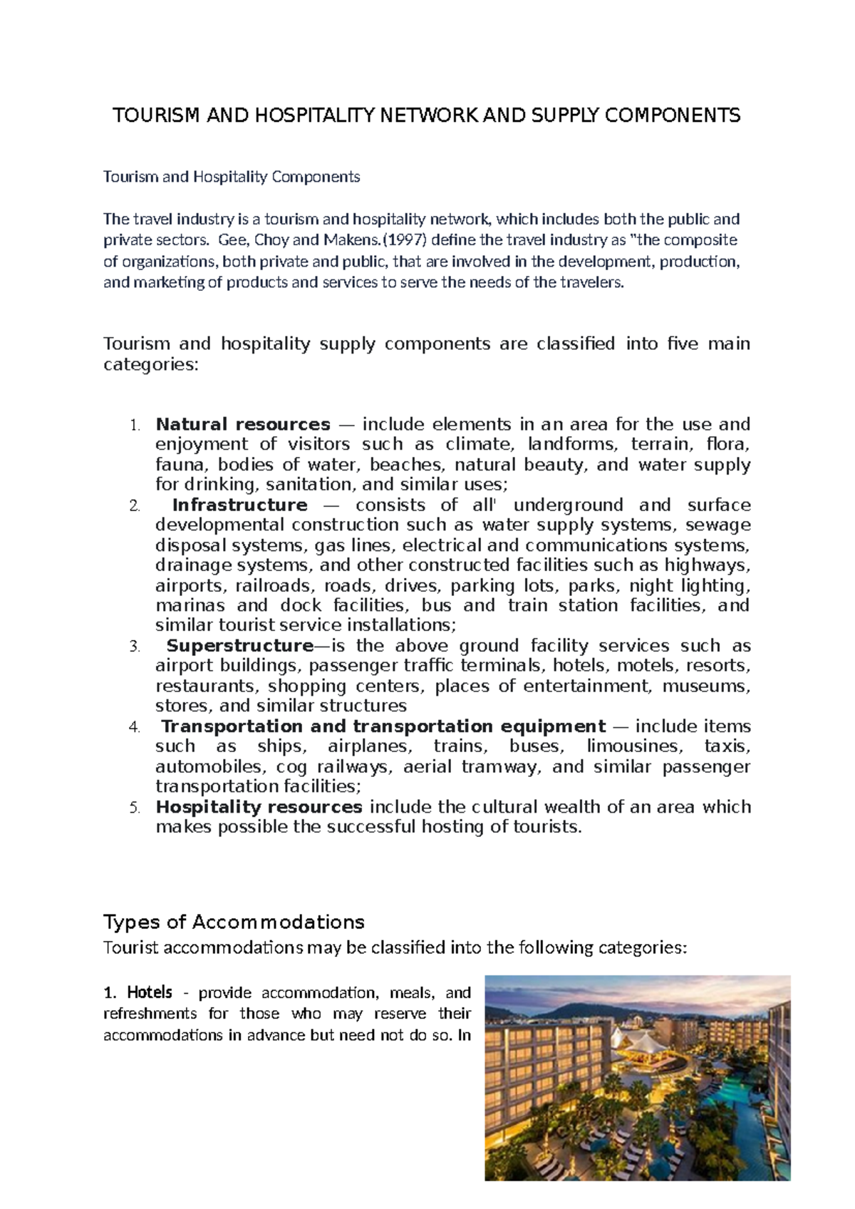 Tourism AND Hospitality Network AND Supply Components - TOURISM AND ...