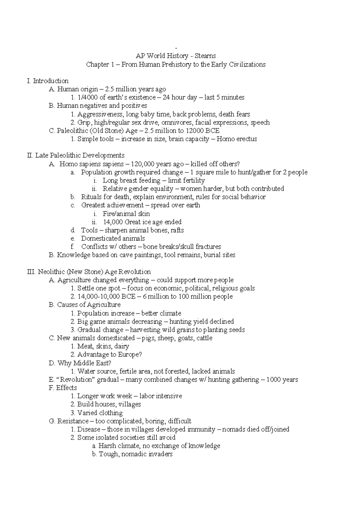 Stearns Chapter 1 - Introduction A. Human origin – 2 million years ago ...