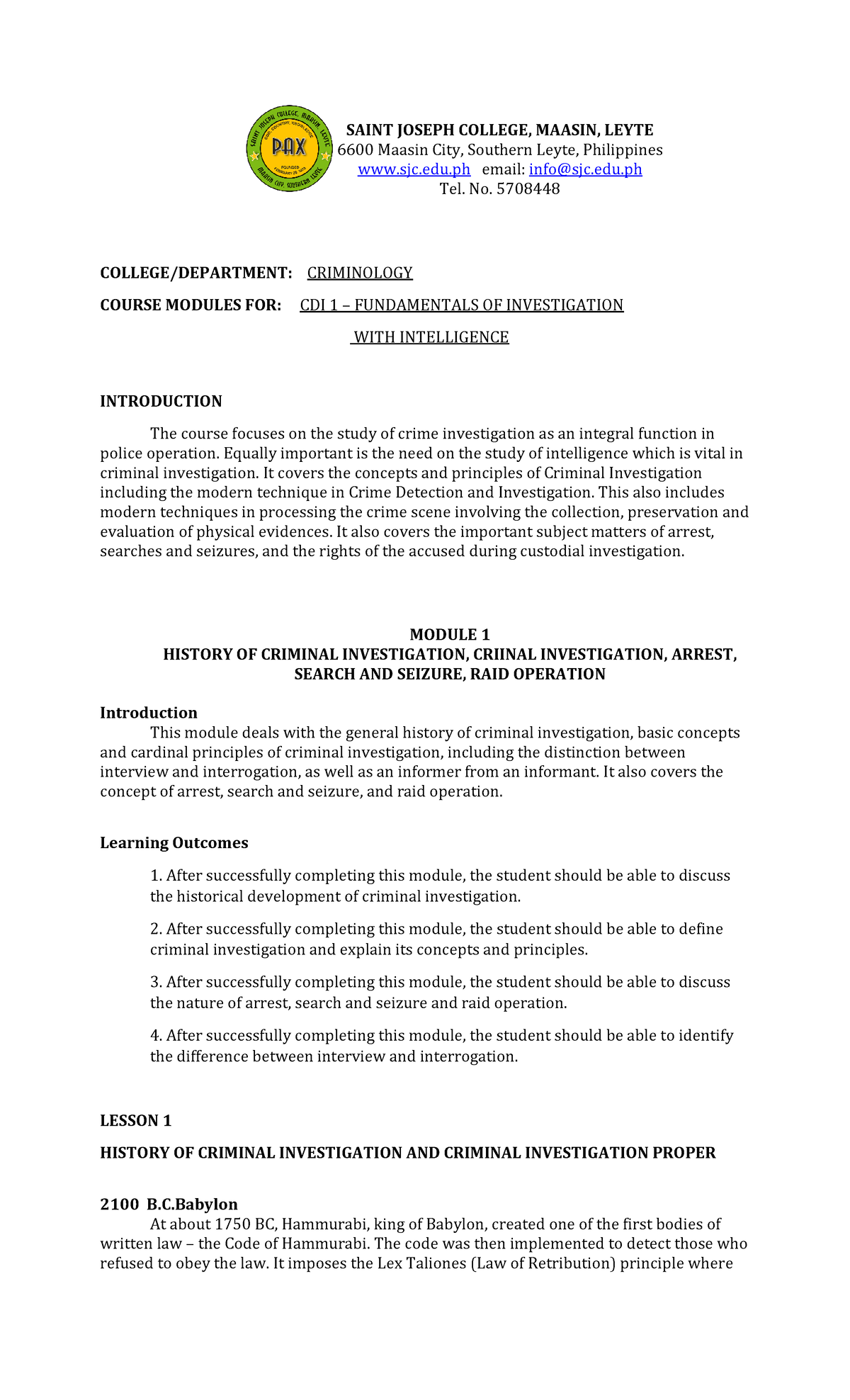 CDI 1 Modules 1ST SEM 2021 2022 converted - SAINT JOSEPH COLLEGE, MAASIN, LEYTE 6600 Maasin City ...