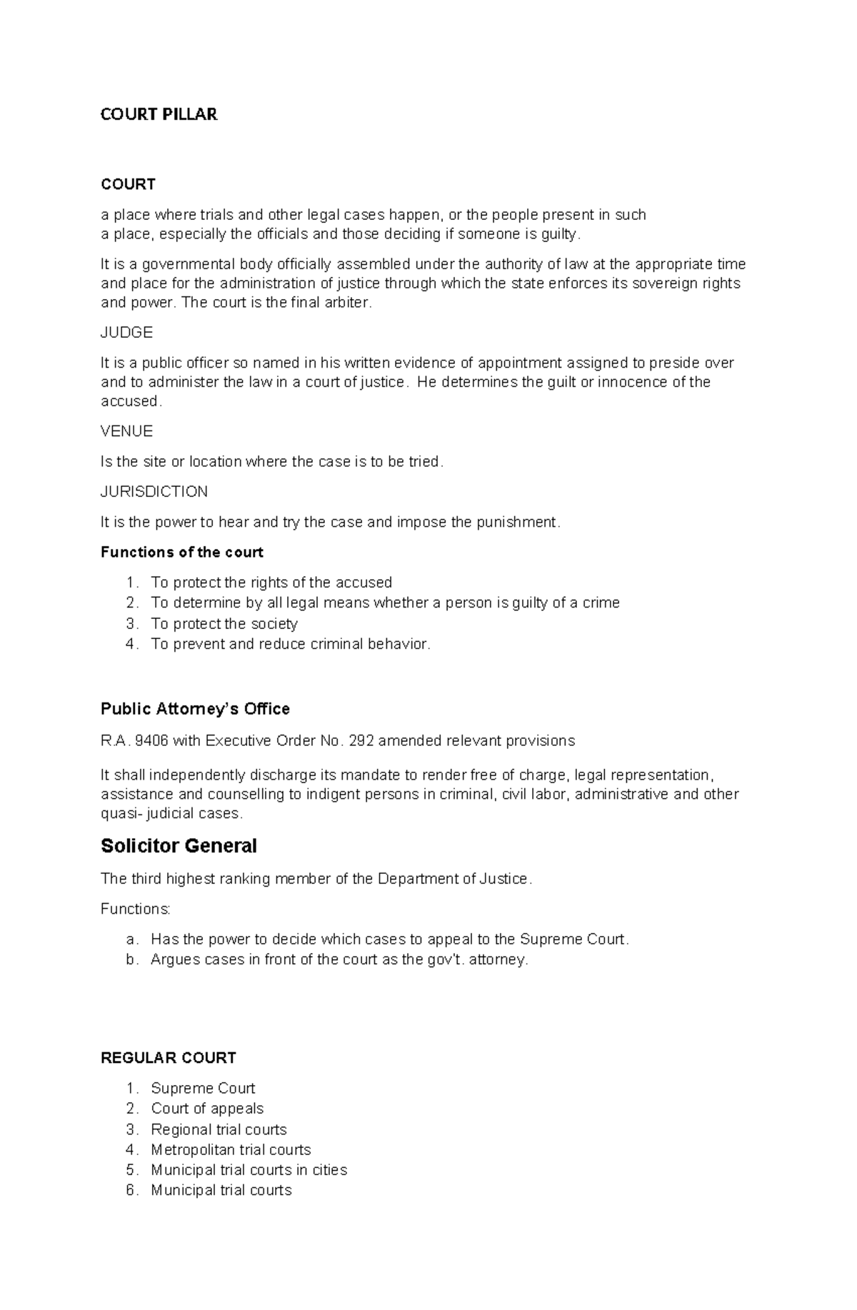 Court- Pillar-COPY - COURT PILLAR COURT a place where trials and other ...