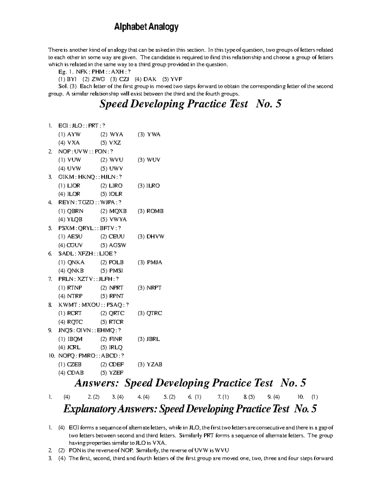 English Practice test- Alphabet Analogy - Alphabet Analogy There is ...
