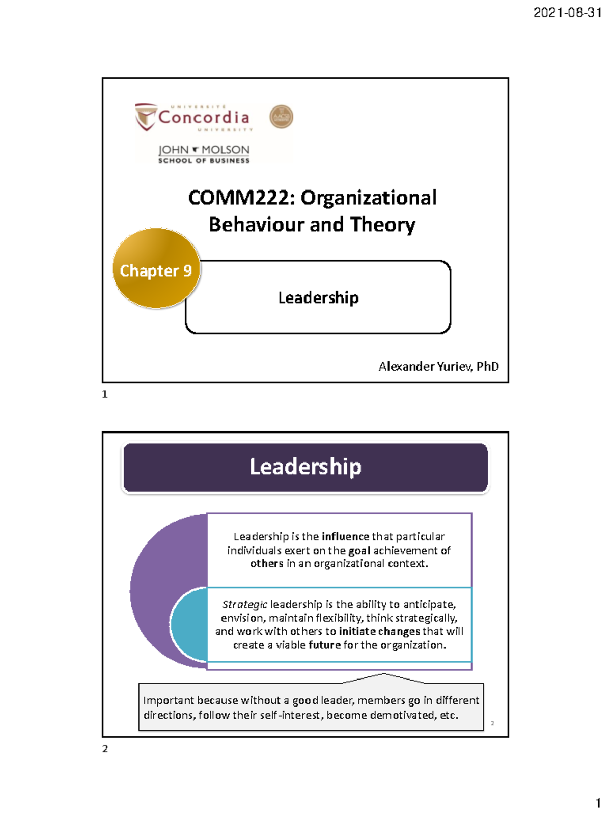 Chapter 9 - Lecture notes - COMM222: Organizational Behaviour and ...