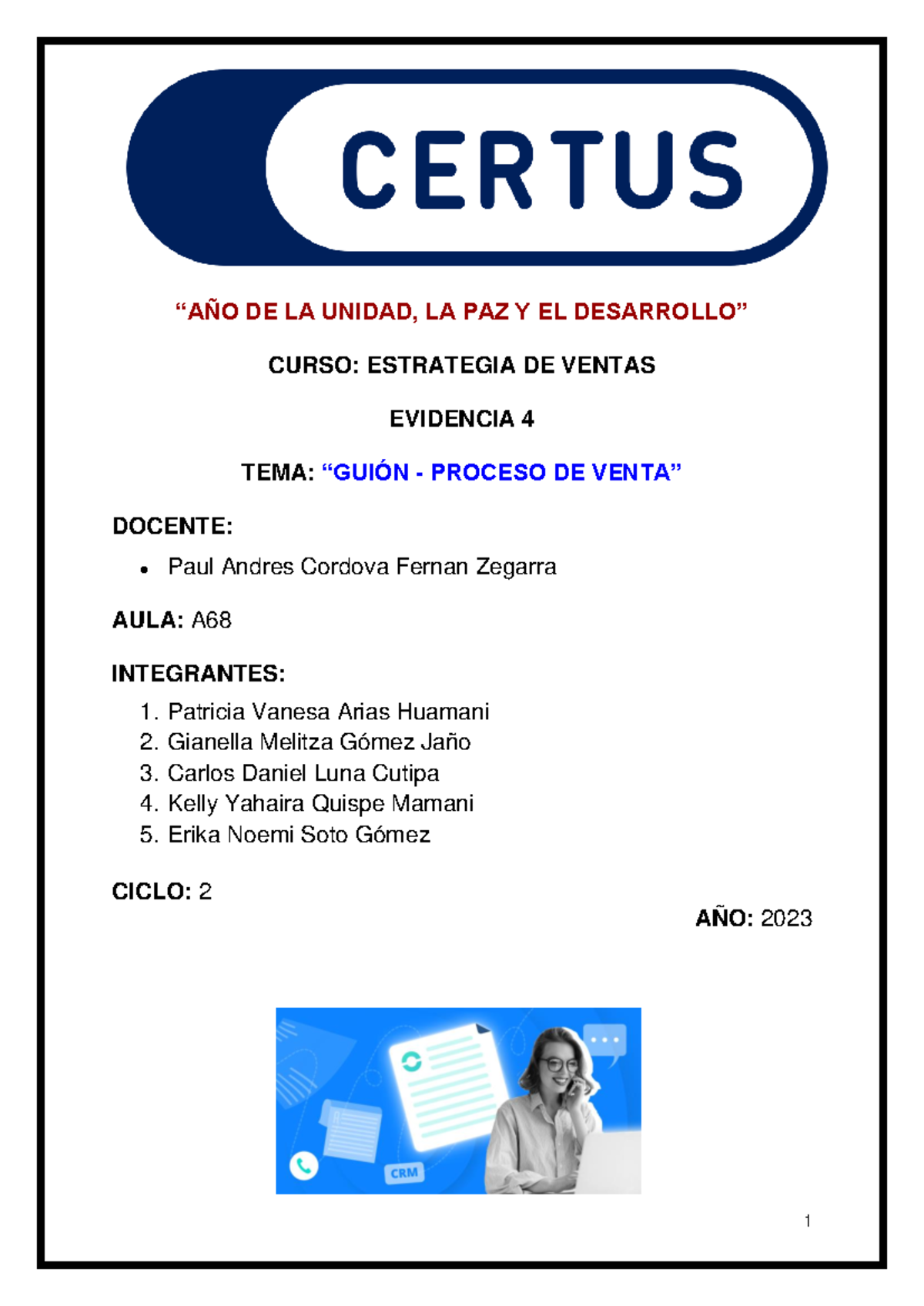 AA4 - ESTRATEGIA DE VENTAS - “AÑO DE LA UNIDAD, LA PAZ Y EL DESARROLLO ...