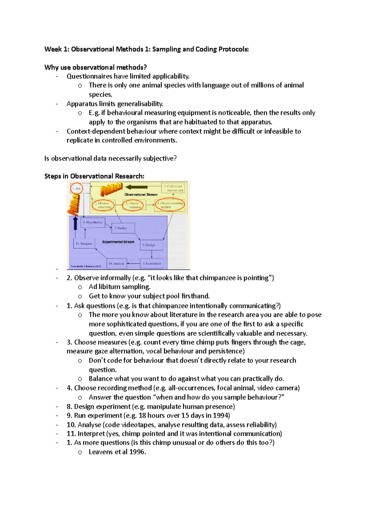 Week 1- Observational Methods 1- Sampling and Coding Protocols - o There is only one animal ...