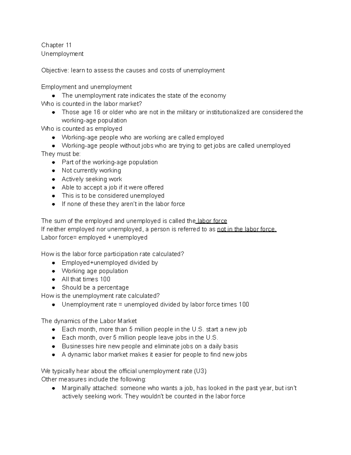 Macro Unemployment - Chapter 11 Unemployment Objective: learn to assess ...