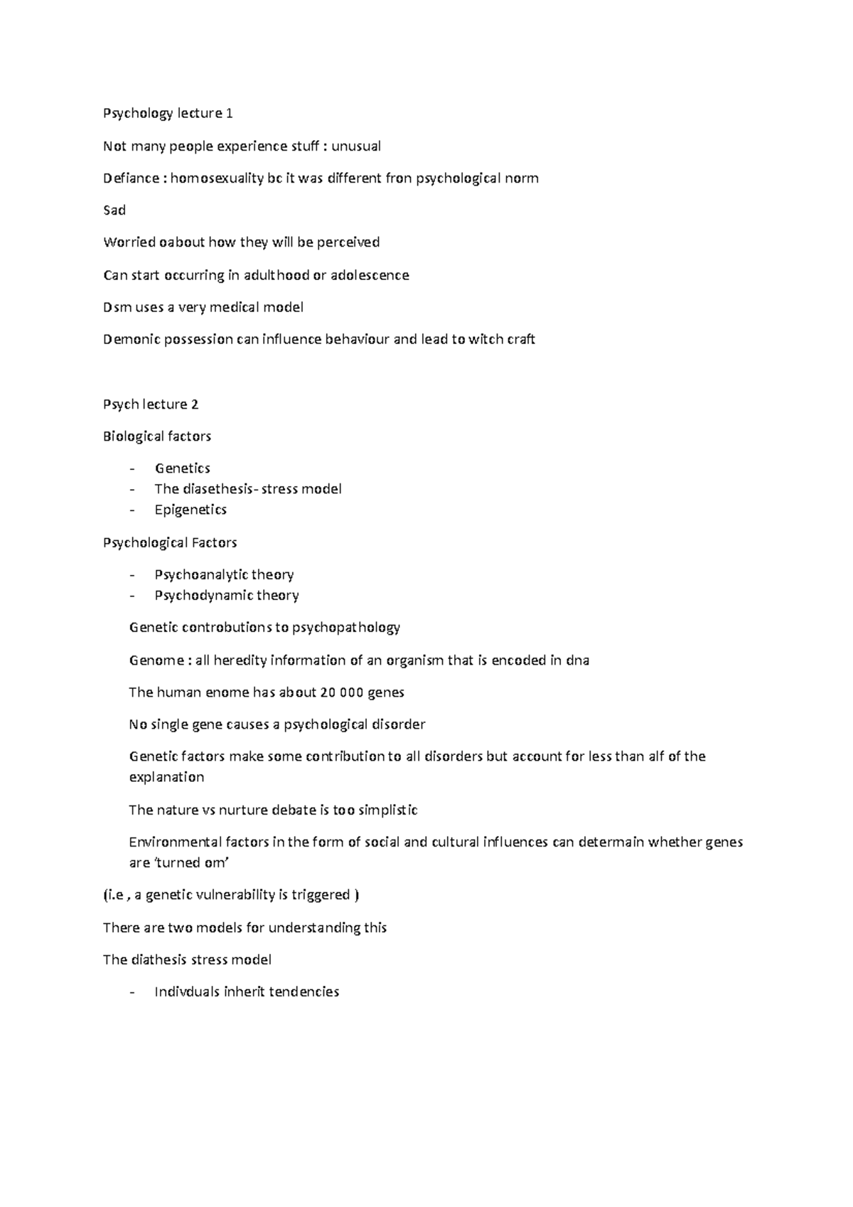 Psychology lecture 1 - notes on clinical - Psychology lecture 1 Not ...