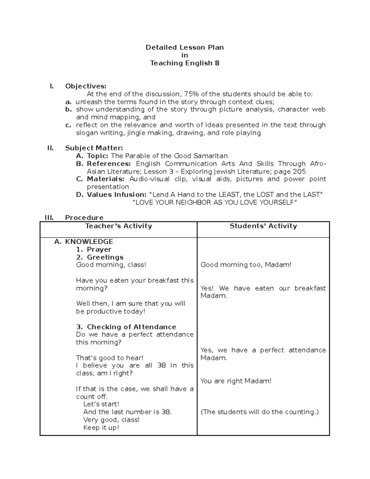 Raquel'S FD - lesson plan in my final demo - Detailed Lesson Plan in ...