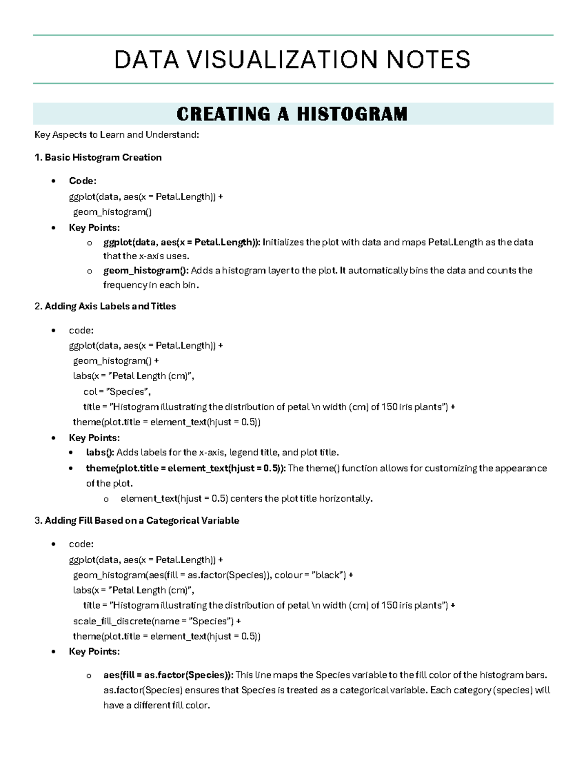 Unit 2 notes - Summary of unit 2 - DATA VISUALIZATION NOTES CREATING A ...
