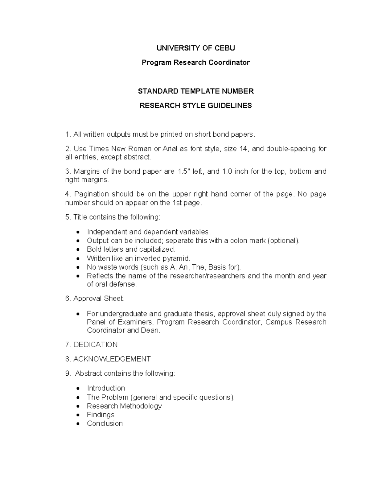 GUIDE FOR MAKING A RESEARCH DOCUMENTS - UNIVERSITY OF CEBU Program ...