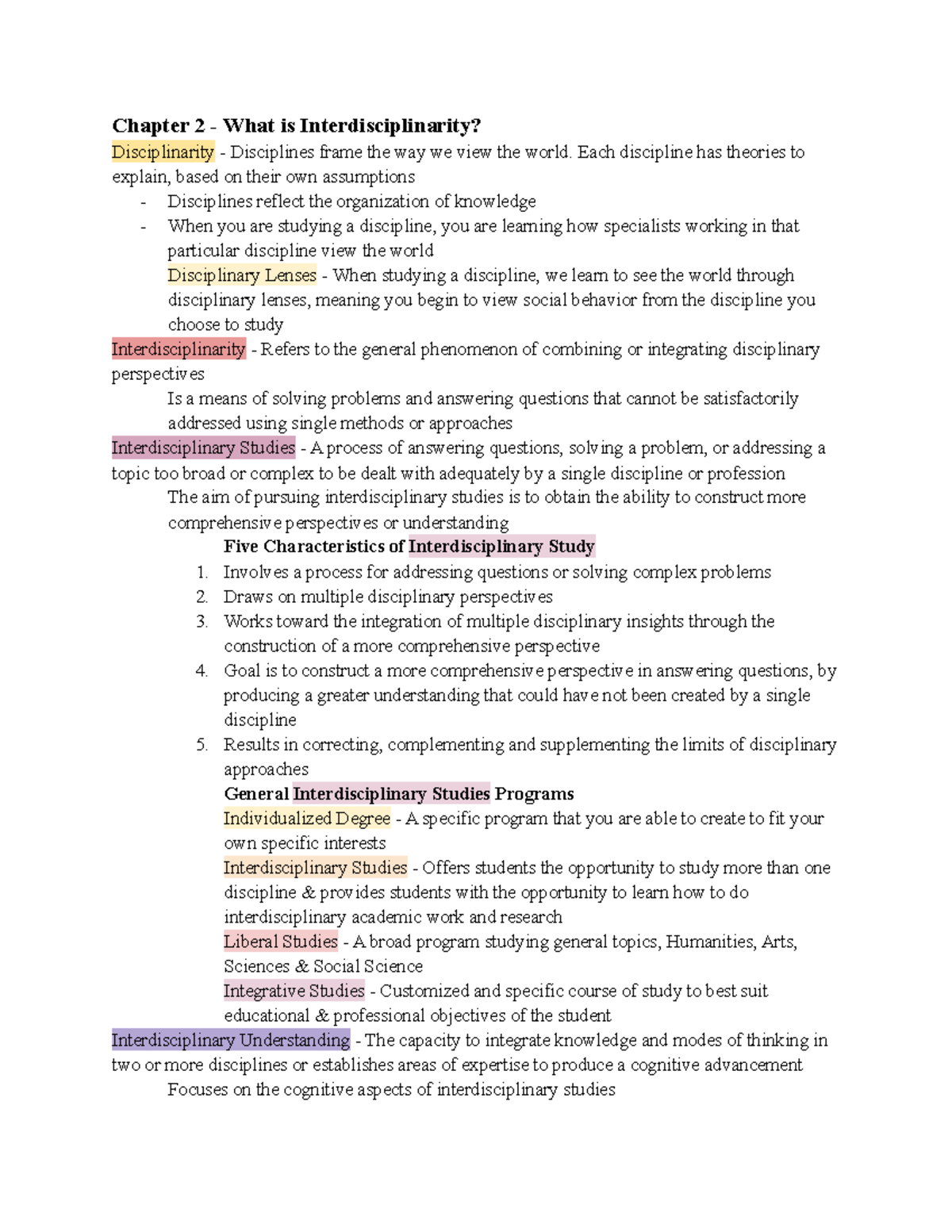 AHL 1100 Chapter 2 notes - Chapter 2 - What is Interdisciplinarity ...