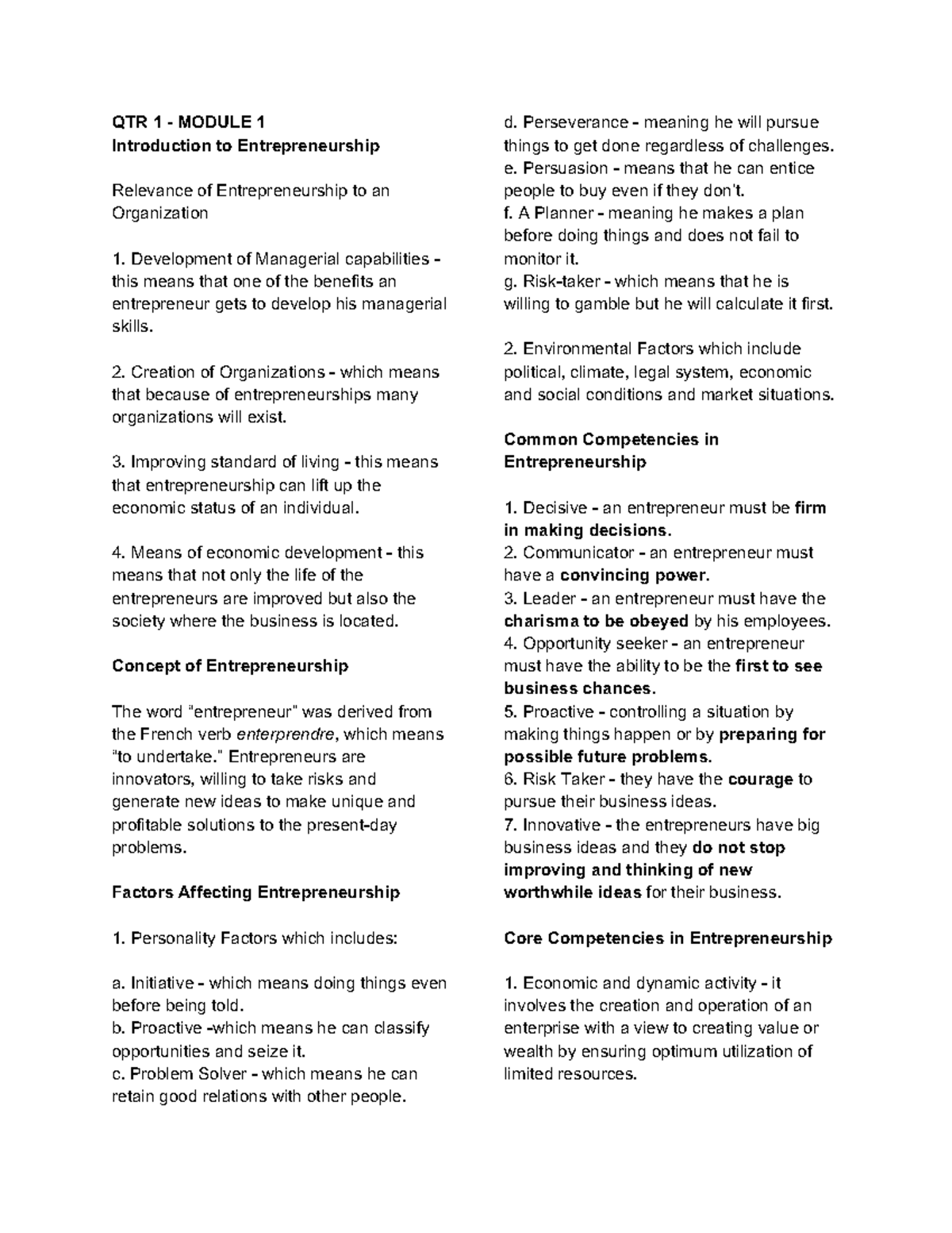 Entrep-reviewer - Entrep-reviewer - QTR 1 - MODULE 1 Introduction to Entrepreneurship Relevance ...