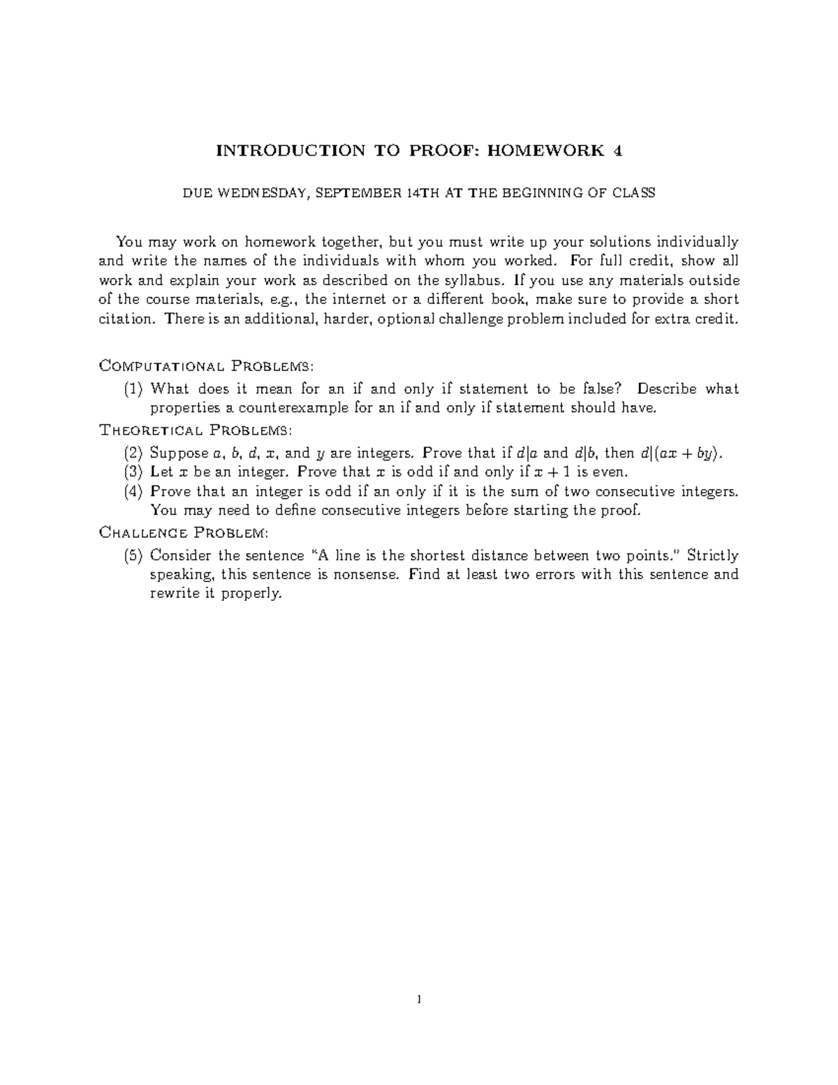 Homework 4 - INTRODUCTION TO PROOF: HOMEWORK 4 DUE WEDNESDAY, SEPTEMBER ...