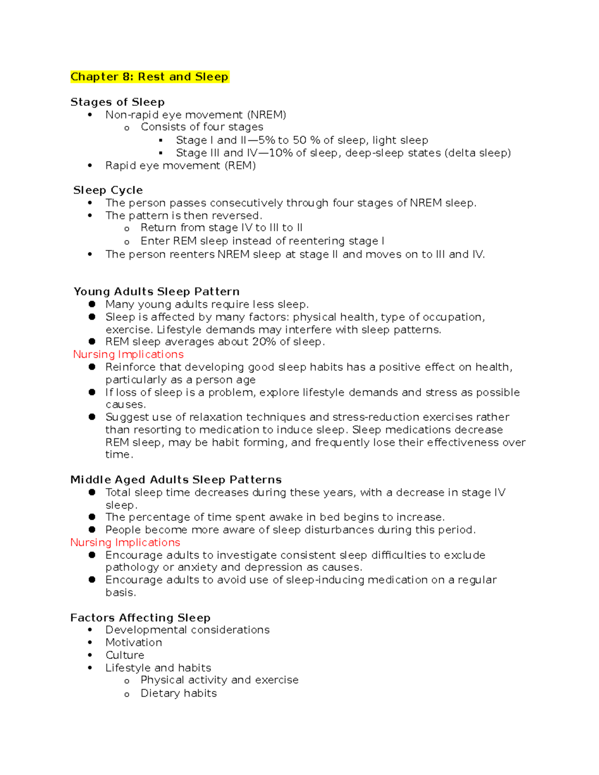 Sleep - Chapter 8: Rest and Sleep Stages of Sleep Non-rapid eye ...