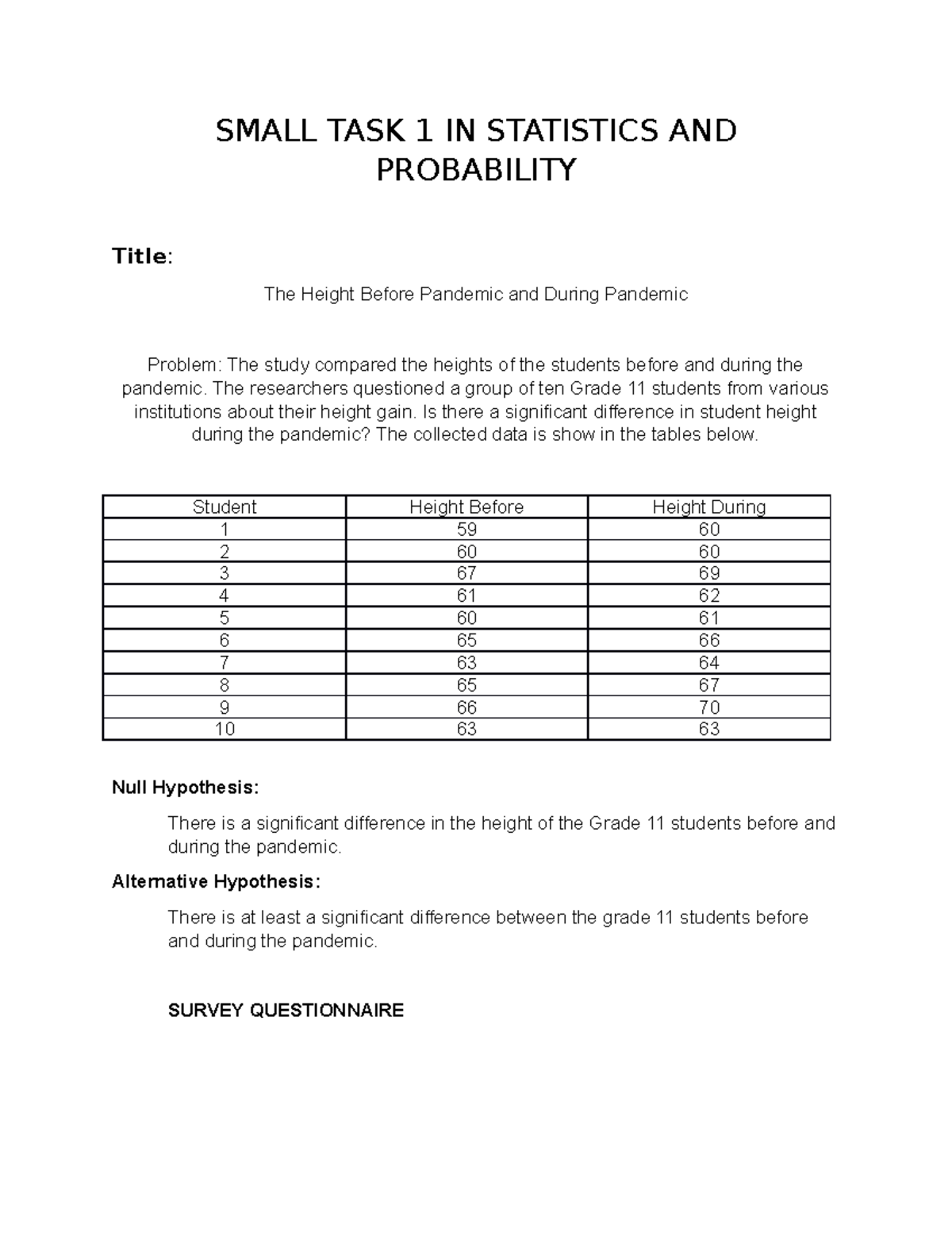 0000 Statistics AND Probability - SMALL TASK 1 IN STATISTICS AND ...
