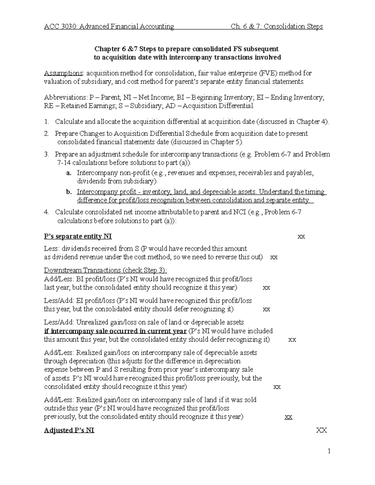 Chapter 6&7 Steps Preparing Consolidated FS with Intercompany ...