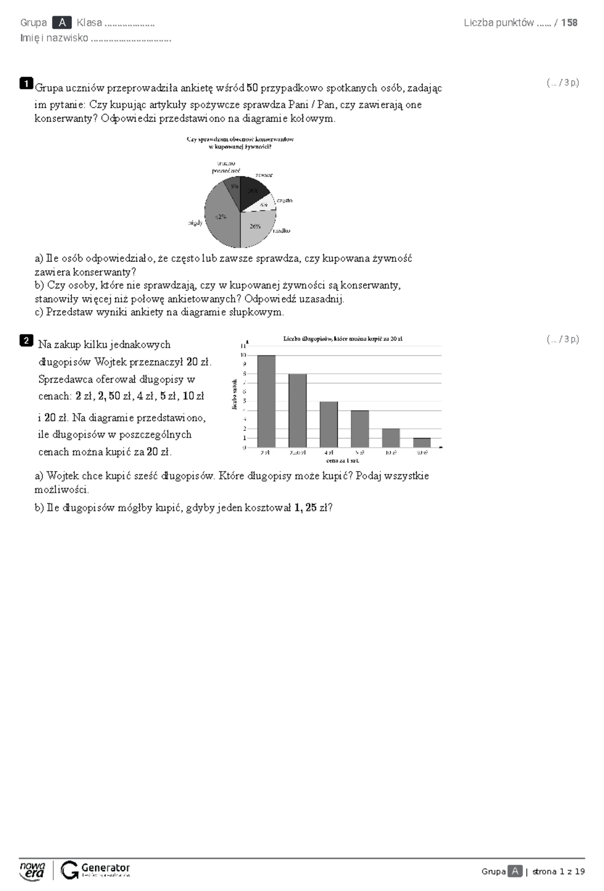 Matem 8 dział 1 - sprawdziany - Grupa A Klasa .................... Imię ...